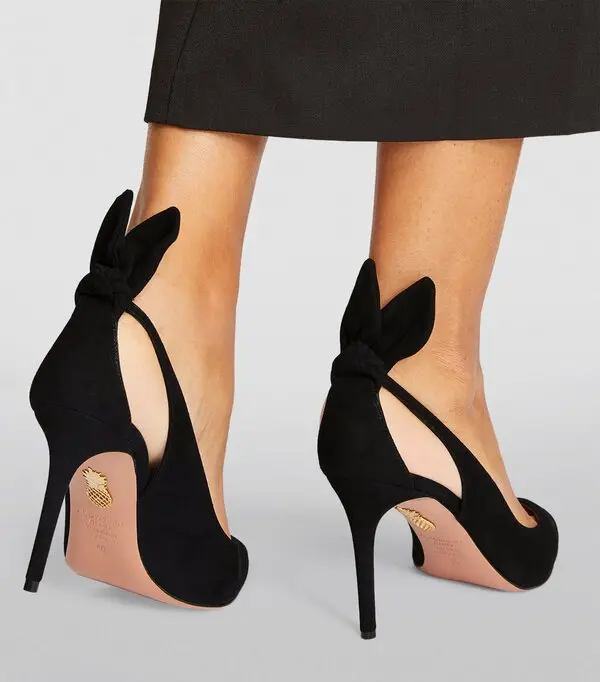 AQUAZZURA Suede Bow Tie 85 Pumps - Black