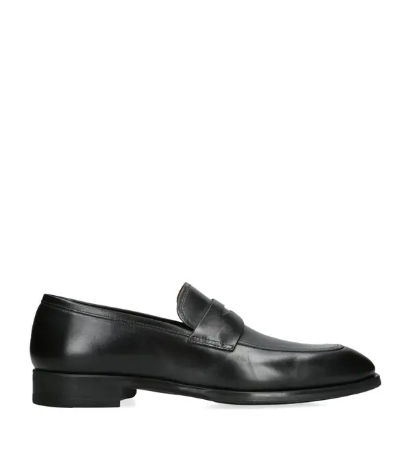 Magnanni Leather Madison Penny Loafers - Black