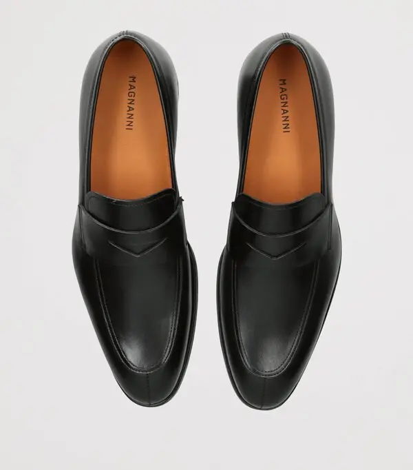 Magnanni Leather Madison Penny Loafers - Black