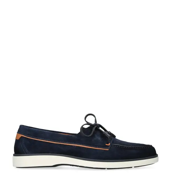 Santoni Suede Detroit Boat Shoes - Navy