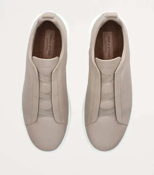 Zegna Shearling Triple Stitch Secondskin Sneakers - Grey