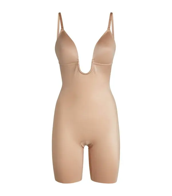 Spanx Shape Suit Your Fancy Plunge Mid-thigh Bodysuit - Beige