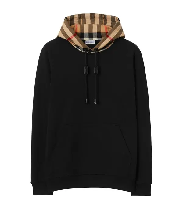 Burberry Cotton Check-trim Hoodie - Black