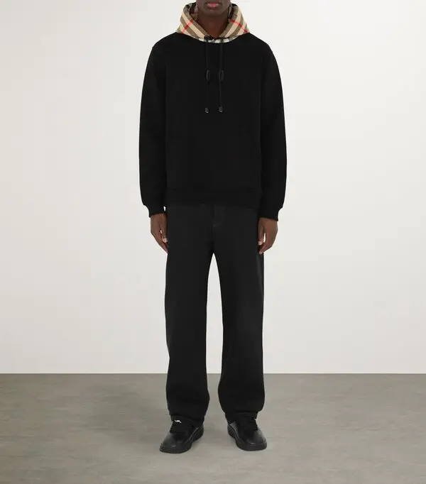 Burberry Cotton Check-trim Hoodie - Black