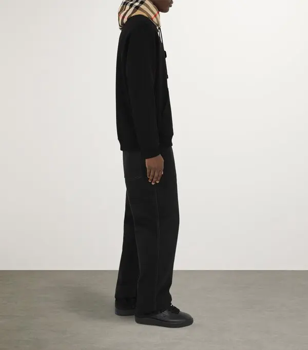 Burberry Cotton Check-trim Hoodie - Black