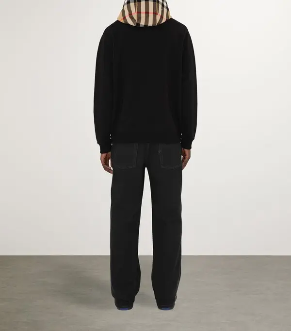 Burberry Cotton Check-trim Hoodie - Black