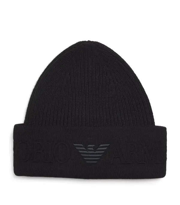 Emporio Armani Wool Logo Beanie - Black