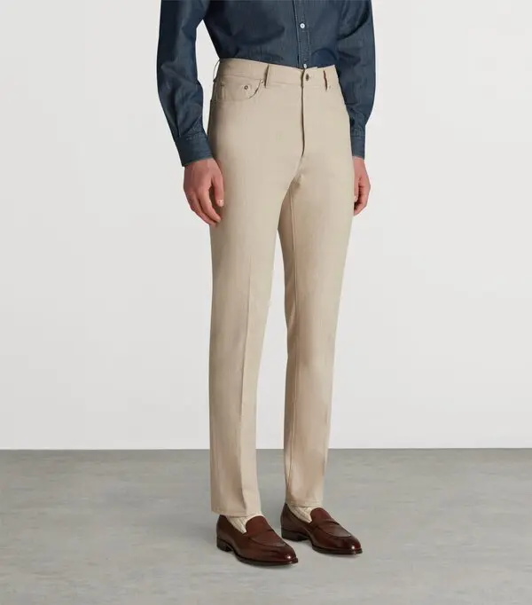 Dunhill Wool-blend Straight Leg Denim Trousers - Beige