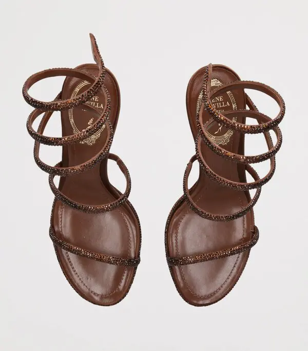 Rene Caovilla Satin Embellished Cleo Sandals - Brown