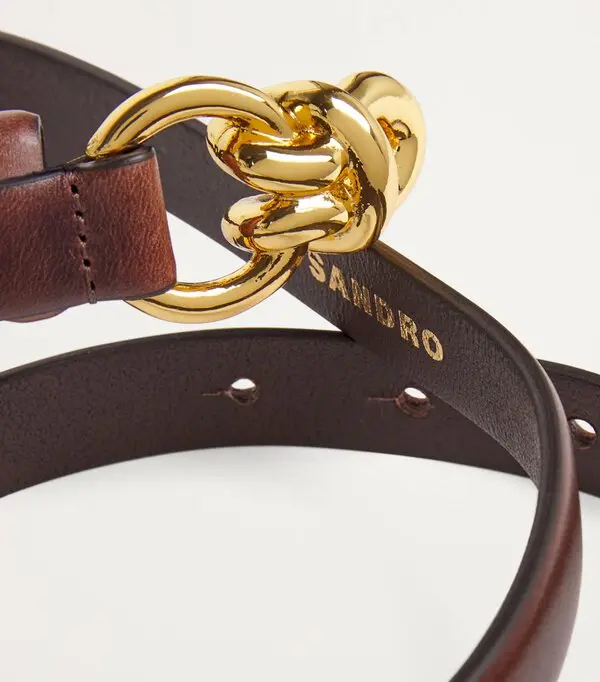 Sandro Leather Belt With Chain Buckle - Brown