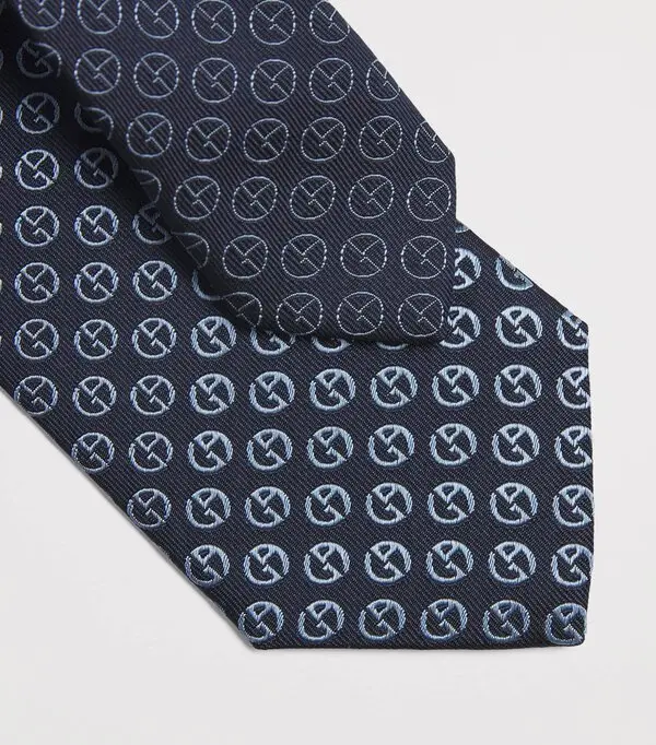 Giorgio Armani Silk Jacquard Monogram Neck Tie - Blue