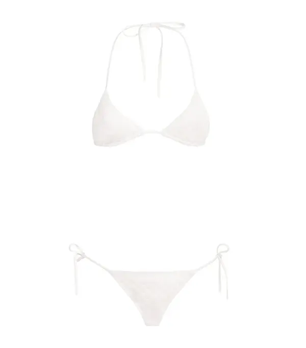 Missoni Metallic Plunge Crochet Knit Bikini - White