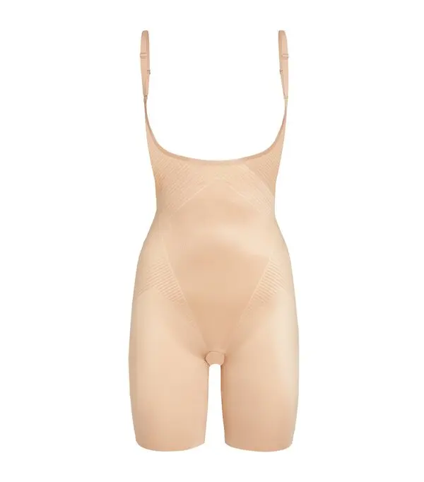 Spanx Shape Open-bust Mid-thigh Bodysuit - Beige