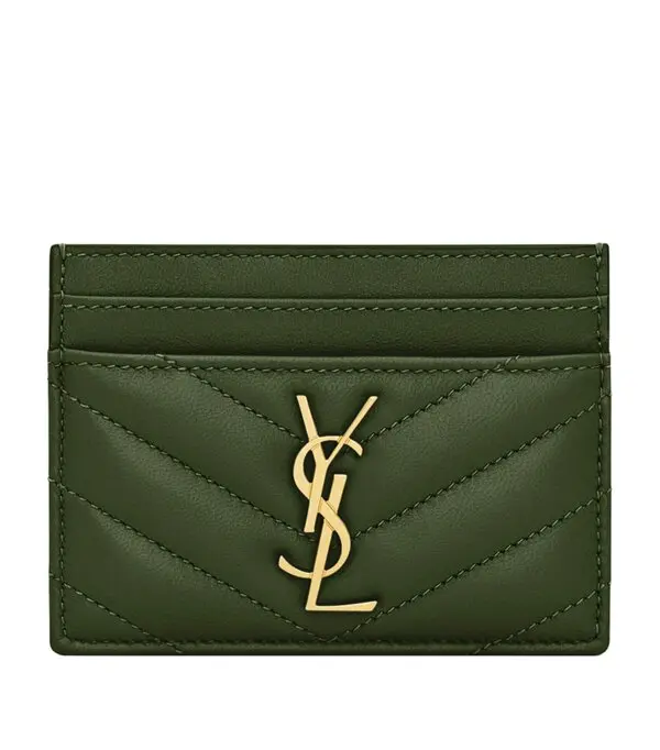 Saint Laurent Leather Cassandre Card Holder - Green