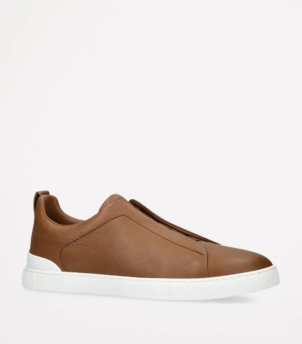 Zegna Leather Triple Stitch Sneakers - Brown