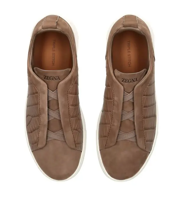 Zegna Crocodile Leather Triple Stitch Sneakers - Brown