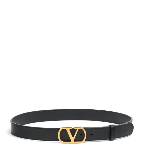 Valentino Garavani Leather Vlogo Signature Belt - Black