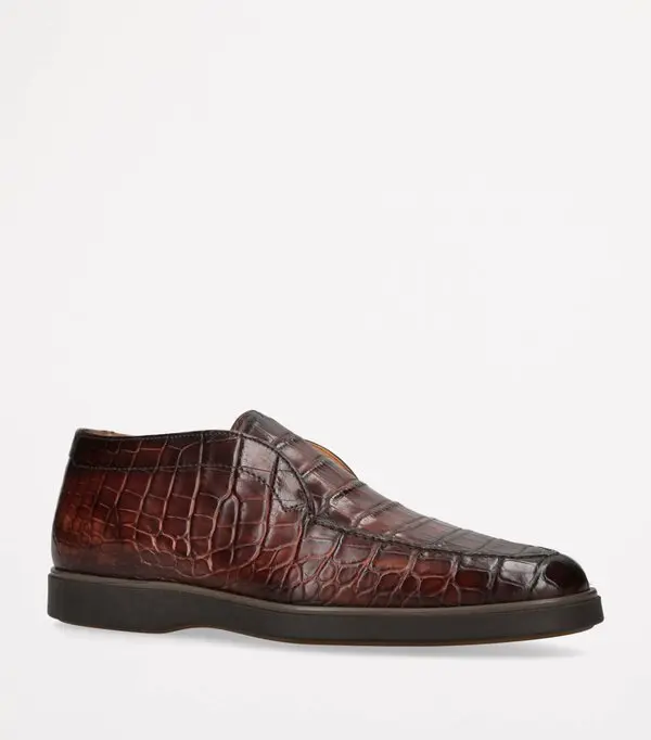 Magnanni Loafers Shoe Size 12 Brown Full Crocodile Sweet - Brown Magnanni Genuine Crocodile Loafer Shoes - Made  main image 4