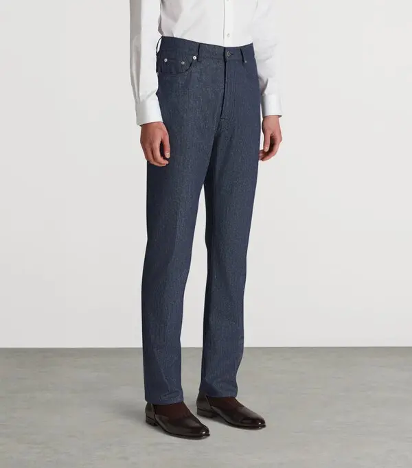 Dunhill Wool-blend Denim Straight Leg Trousers - Blue