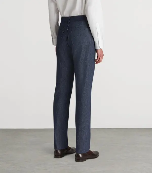 Dunhill Wool-blend Denim Straight Leg Trousers - Blue