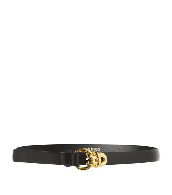 Sandro Leather Chain Buckle Belt - Black