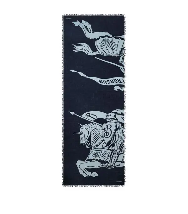 Burberry Wool Wide Ekd Scarf - Blue