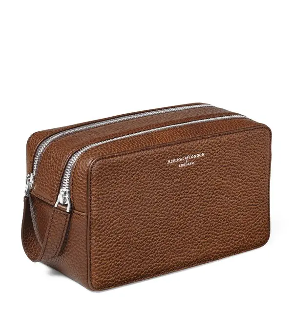 ASPINAL OF LONDON Leather Mount Street Toiletry Bag - Brown