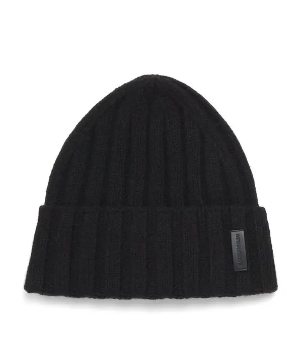 Emporio Armani Cashmere Ribbed Beanie - Black