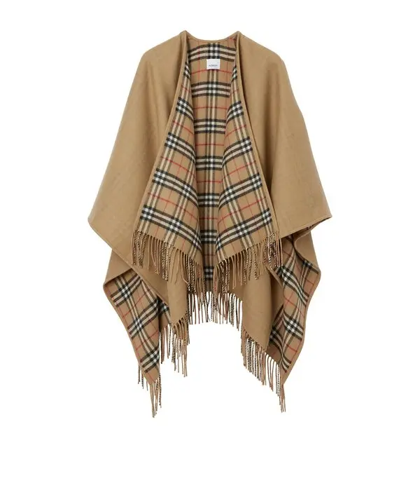 Burberry Wool Reversible Check Cape - Beige