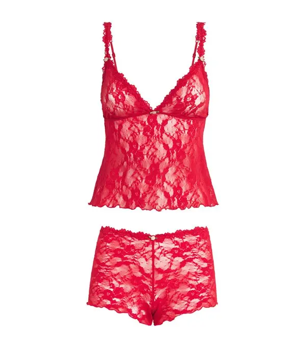 SKIMS Stretch Lace Triangle Camisole And Shorts Set - Red