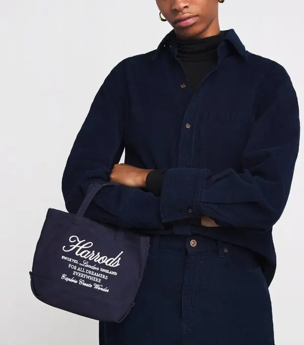 Harrods Embroidered Logo Tote Bag - Navy