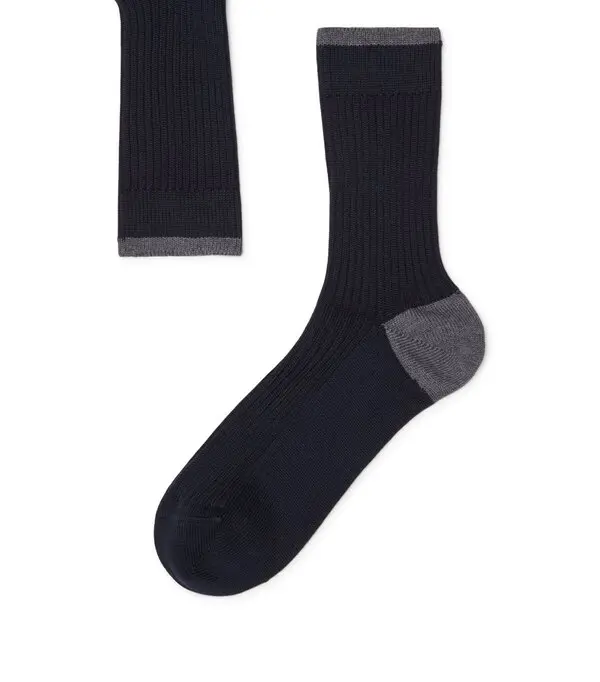 Brunello Cucinelli Cotton Ribbed Mid-calf Socks - Blue