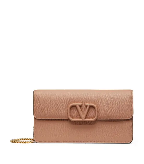 Valentino Garavani Leather Vlogo Signature Chain Wallet - Nude