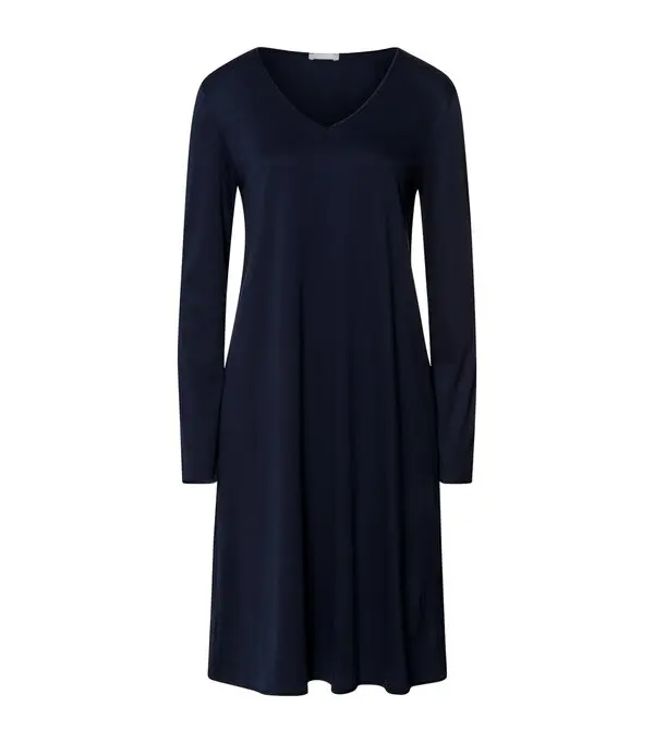Hanro Cotton Long-sleeve Nightdress - Navy