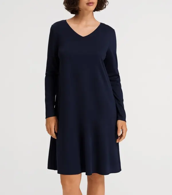 Hanro Cotton Long-sleeve Nightdress - Navy