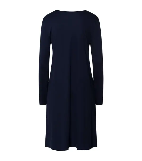Hanro Cotton Long-sleeve Nightdress - Navy