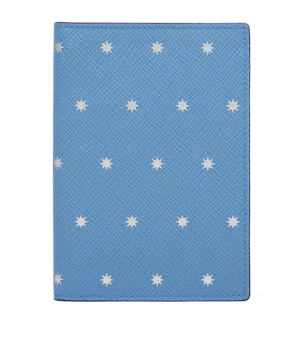 Smythson Panama Leather Stars Passport Cover - Blue