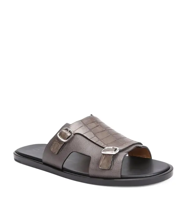 Santoni Crocodile Monk Sandals - Brown