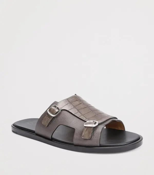 Santoni Crocodile Monk Sandals - Brown