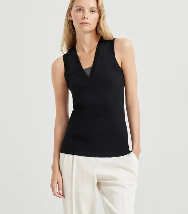 Brunello Cucinelli Stretch-cotton Monili Tank Top - Black