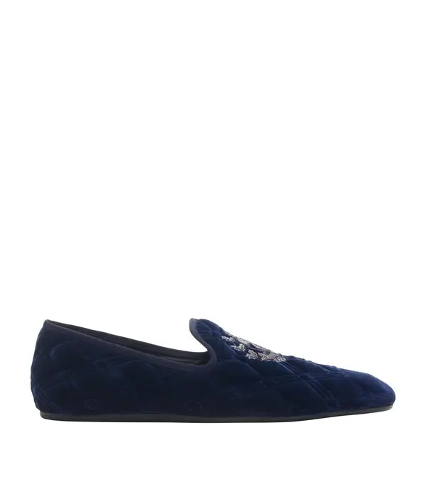 Burberry Velvet Quilted Estate Slippers - Blue