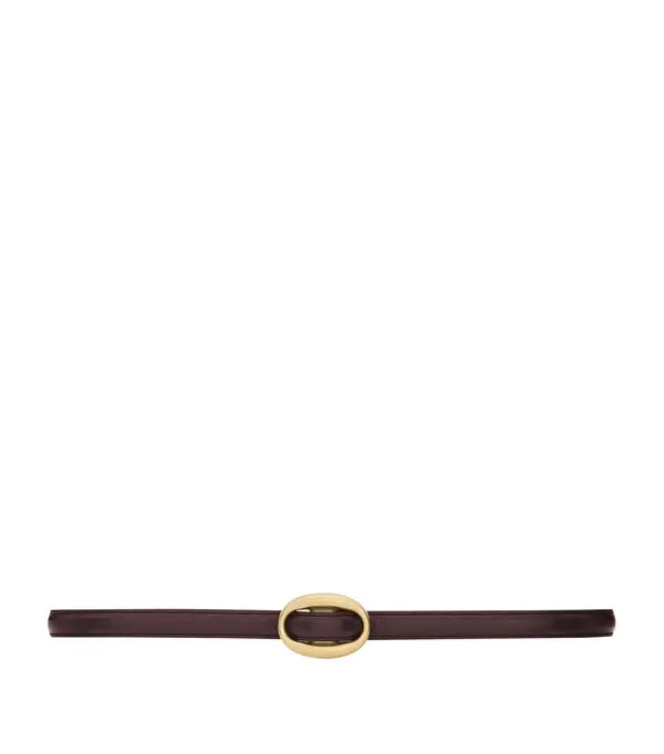 Saint Laurent Leather Belt With Oval Buckle - Brown