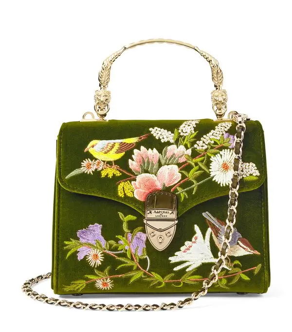 ASPINAL OF LONDON Midi Velvet Embroidered Mayfair Top-handle Bag - Green