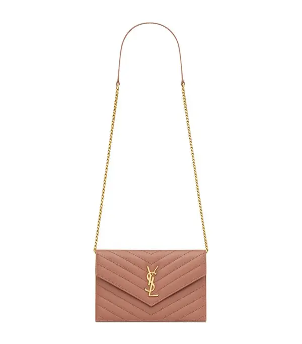 Saint Laurent Leather Envelope Chain Wallet - Pink