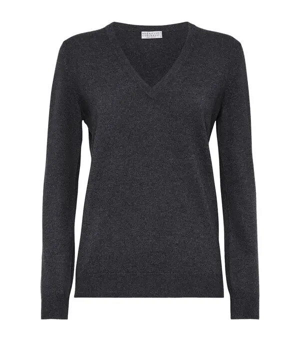 Brunello Cucinelli Cashmere Sweater With Monili Trim - Black
