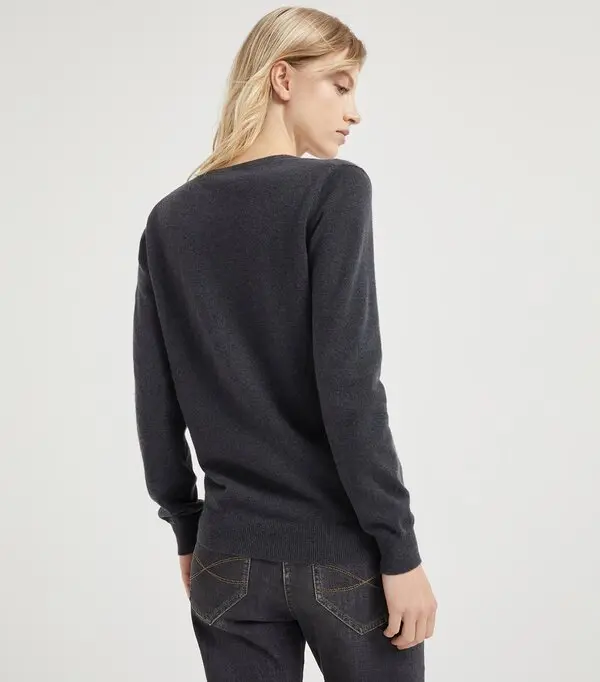 Brunello Cucinelli Cashmere Sweater With Monili Trim - Black