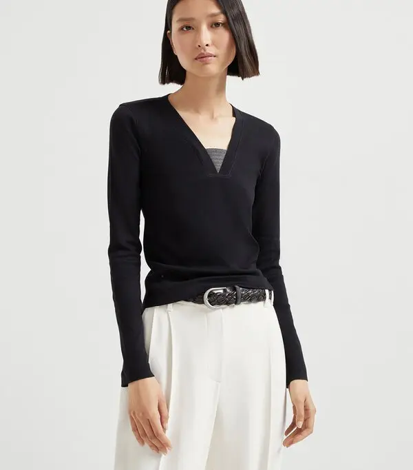 Brunello Cucinelli Stretch-cotton Monili-detail T-shirt - Black
