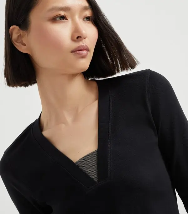 Brunello Cucinelli Stretch-cotton Monili-detail T-shirt - Black