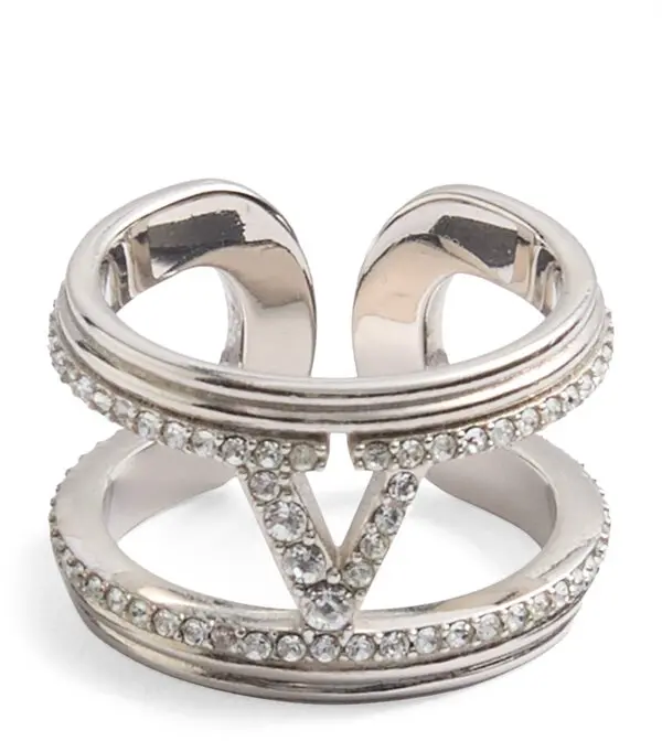Valentino Garavani Embellished Vlogo Ring - Silver