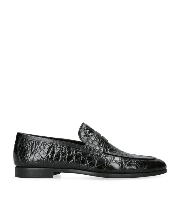 Magnanni Crocodile Leather Penny Loafers - Black